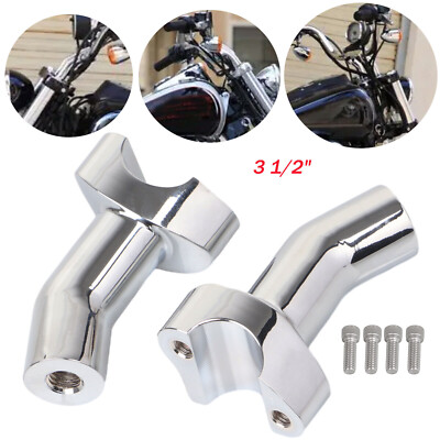 Chrome 3 1/2" Pullback Handlebar Risers For Harley 1" Bar Dyna Softail ...