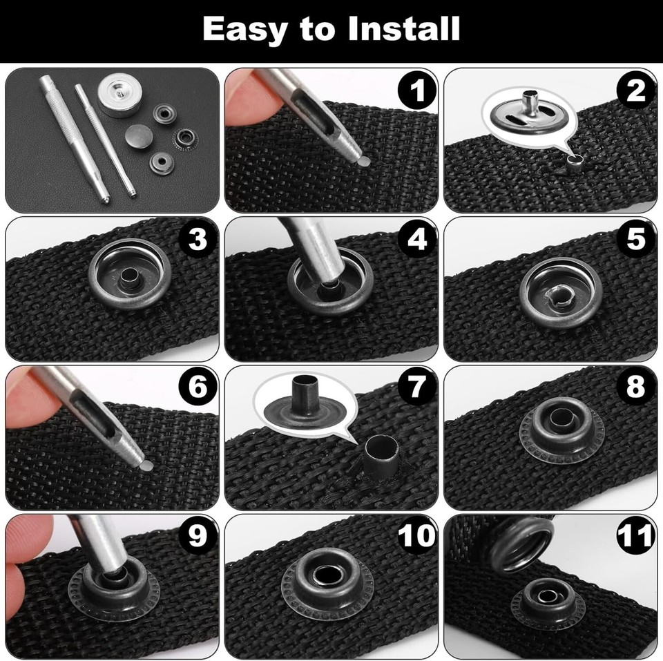 260/pcs Heavy Duty Snap Fasteners Press Studs Kit +Poppers Leather ...