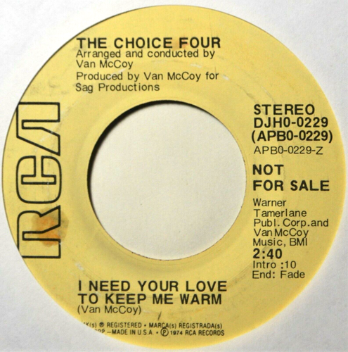 Choice Four I Need Your Love to Keep Me Warm 70s Sweet Soul DJ NM/EX 45 ...
