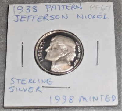 RARE 1938 Proof Pattern Jefferson Nickel Five Cents Monticello Sterling ...