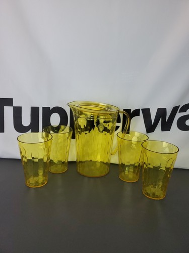 Tupperware Ice Prism Beverage Set Of 4 Four 16oz Tumblers 2qt Pitcher ...