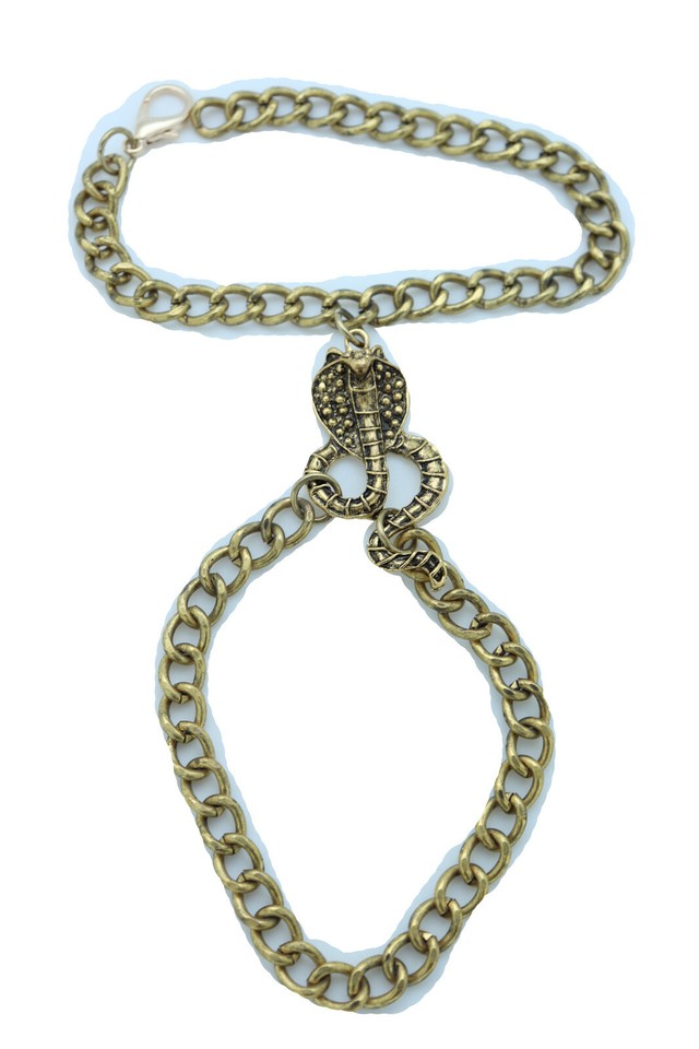 Women Groovy Bracelet Rusty Gold Metal Hand Chain Cobra Snake Charm ...