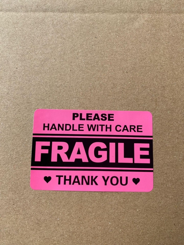 2x3 inch 100PCS Pink Black Fragile Stickers Thank You Adhesive Label ...