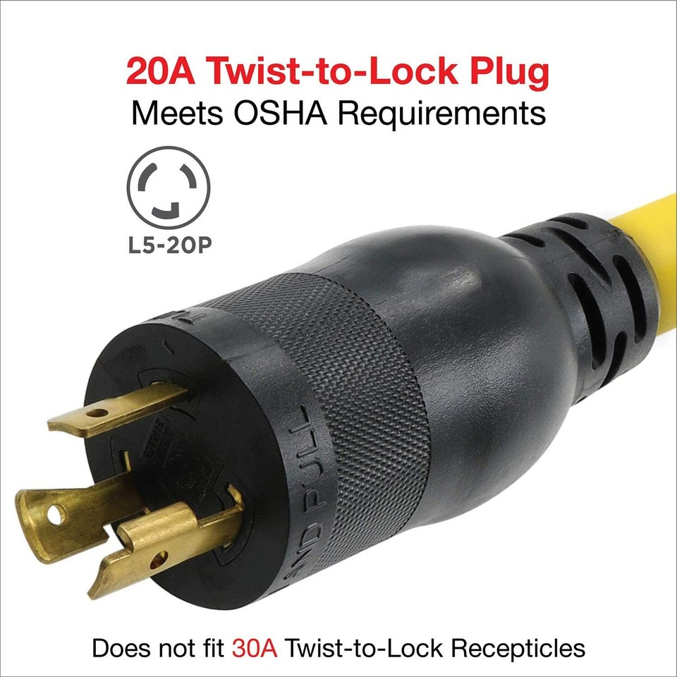 CP 2 ft 3 Outlet Extension Cord Adapter with W Splitter, 20 Amp ...