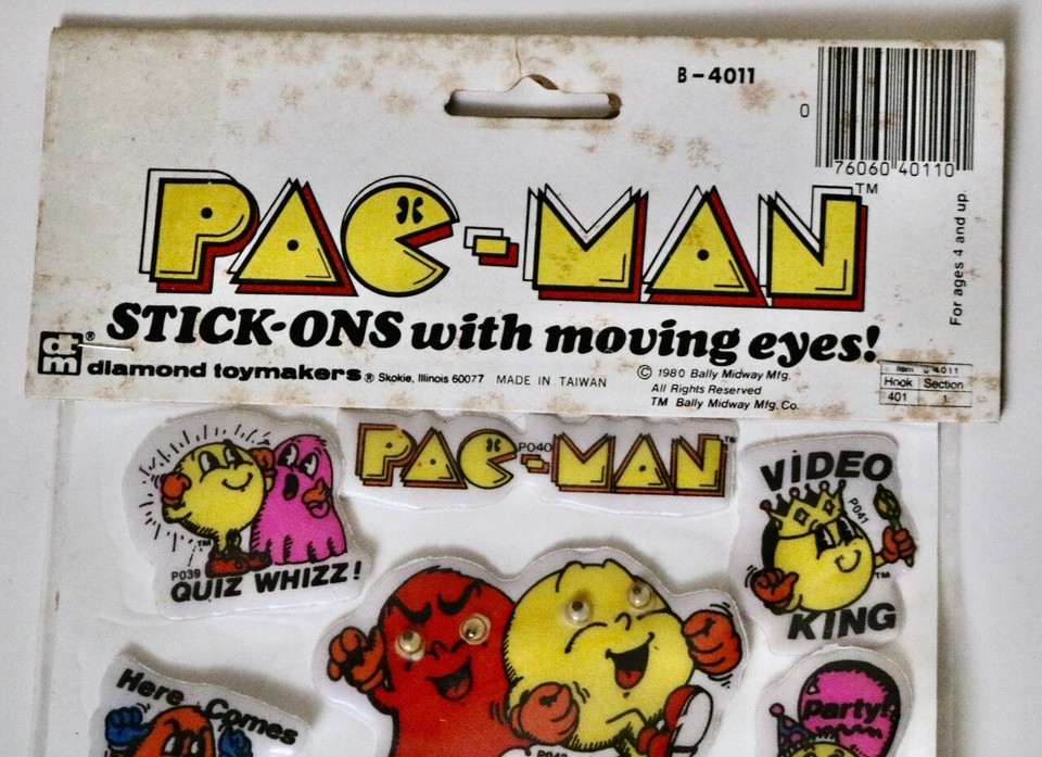 PAC-MAN vintage 1980 puffy stickers with moving eyes rare Diamond Bally ...
