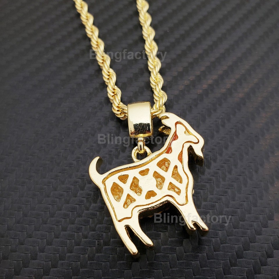 Iced GOAT Cubic Zirconia Pendant & 24" Rope Gold Plated Chain Hip Hop ...
