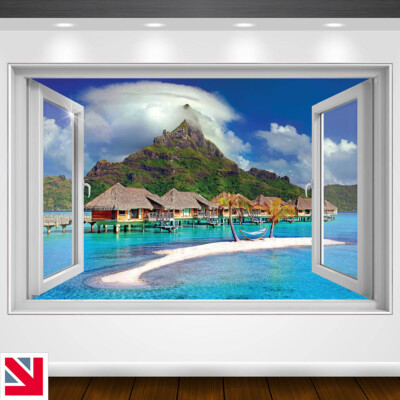 BEACH BORA BORA MOUNTAIN HOLIDAY Wall Decal Sticker Vinyl Window View ...