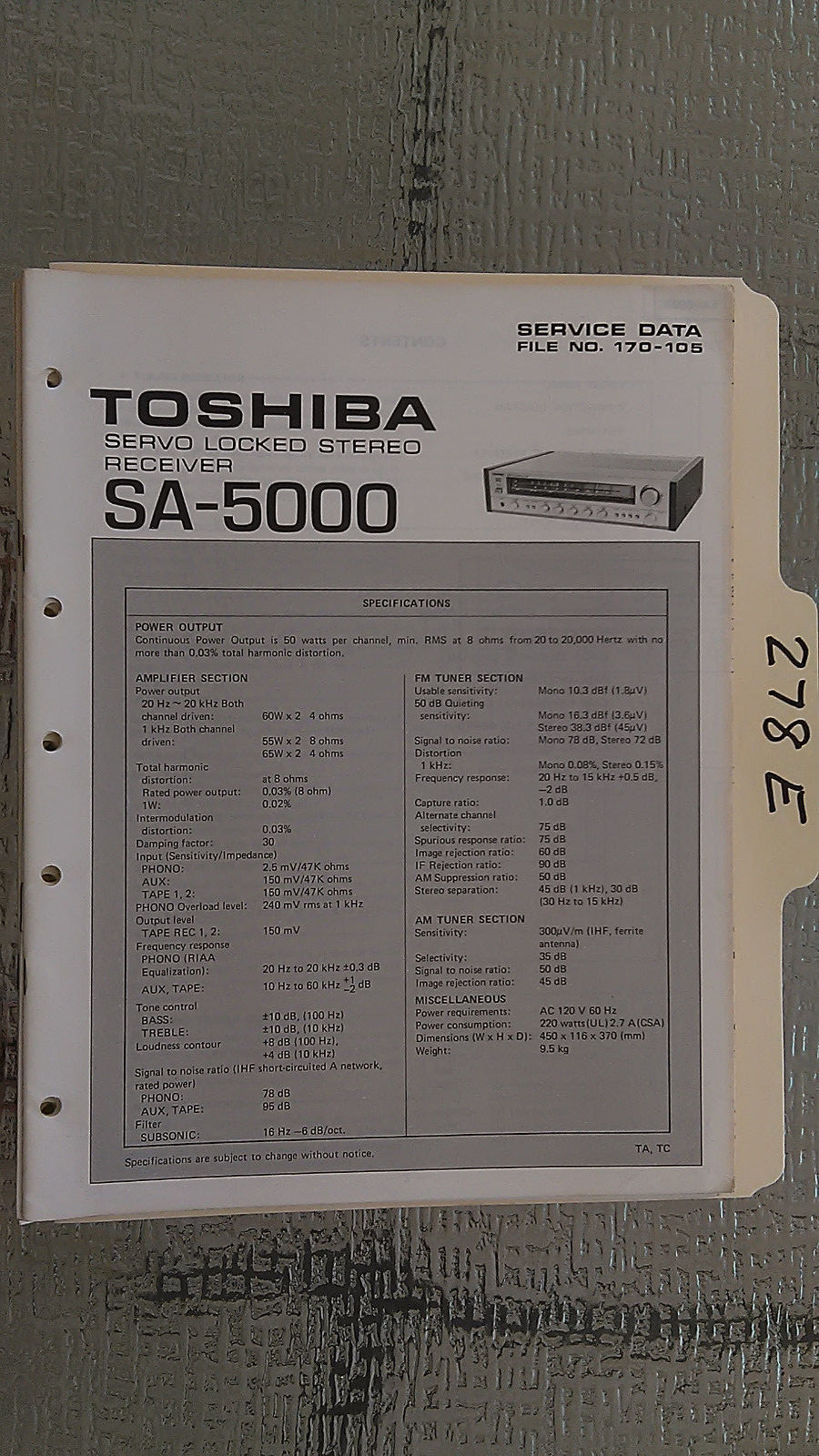 Toshiba sa-5000 service manual original repair book stereo receiver ...