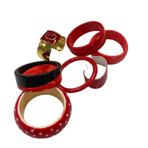 Vintage MCM Mid Century Modern Red Bangle Bracelets, Lot of 7 Assorted ...