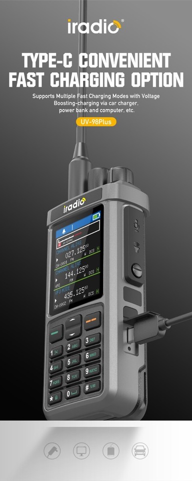 Iradio UV-98PLUS 6 Bands Walkie Talkie 10W Cross Band Repeater Radio ...