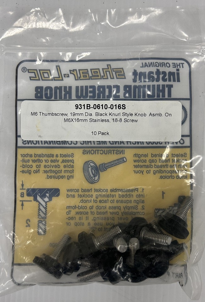(10) SHEAR-LOC INSTANT THUMB SCREW KNOBS UNOPENED 19mm , M6x16MM ...