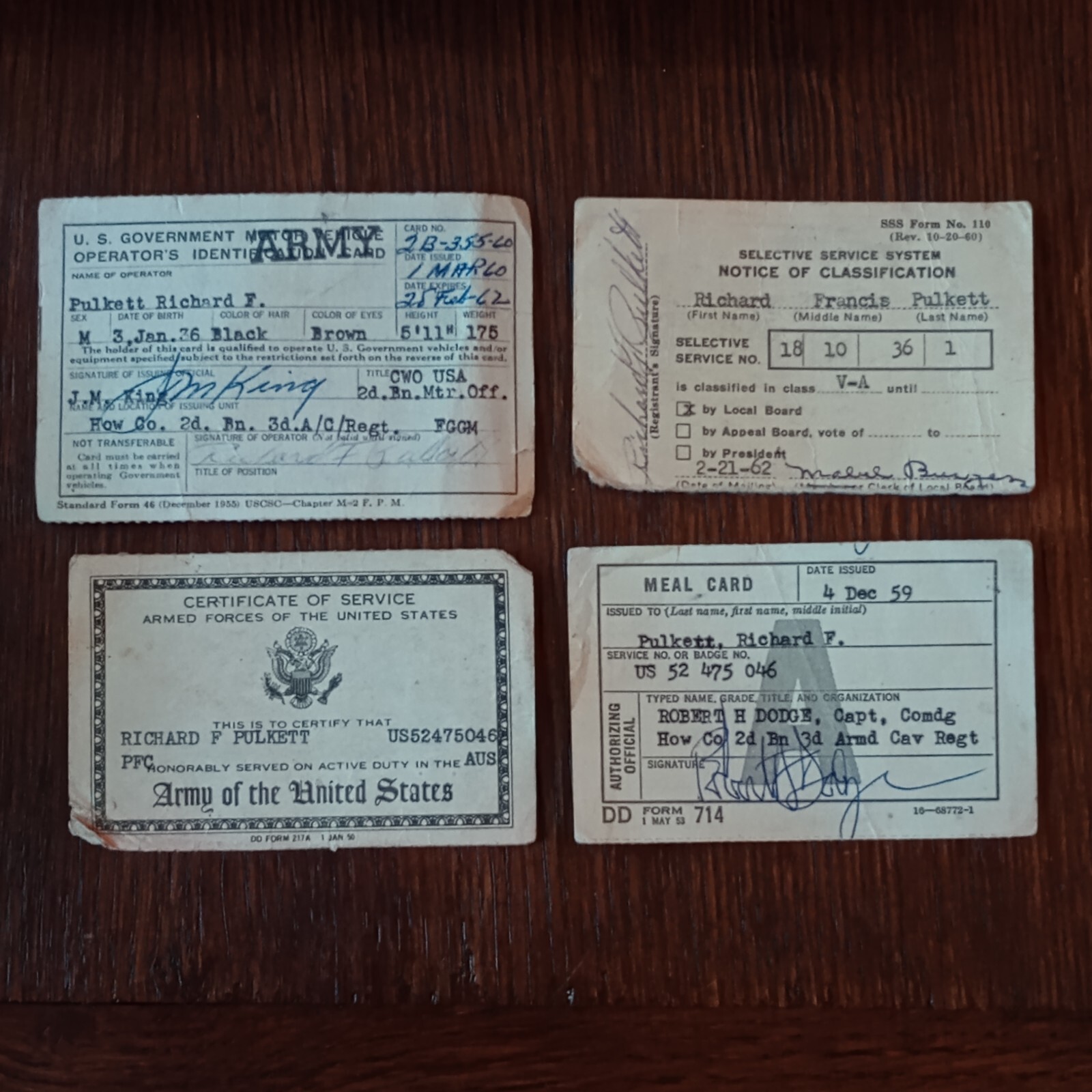Vintage Identification Card Meal Card Army Passes 1950's 1960's ...