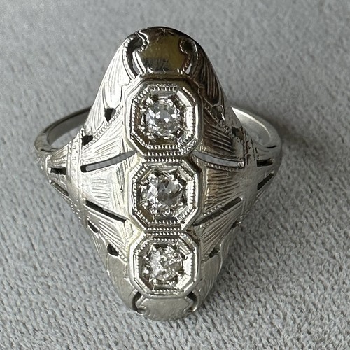 Antique 18k white European cut diamonds ring 3G | eBay