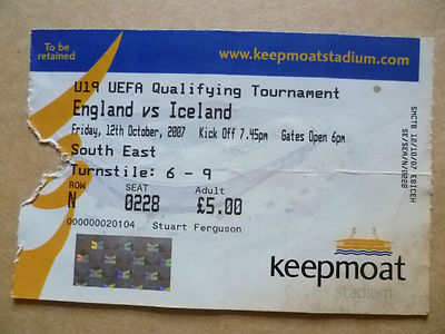 ENGLAND v ICELAND, U-19 UEFA Qualifying Tournament Match Ticket- 12 Oct ...