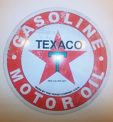 12 INCH ROUND TEXACO METAL, TIN SIGN. GASOLINE, MOTOR OIL SIGN. | eBay