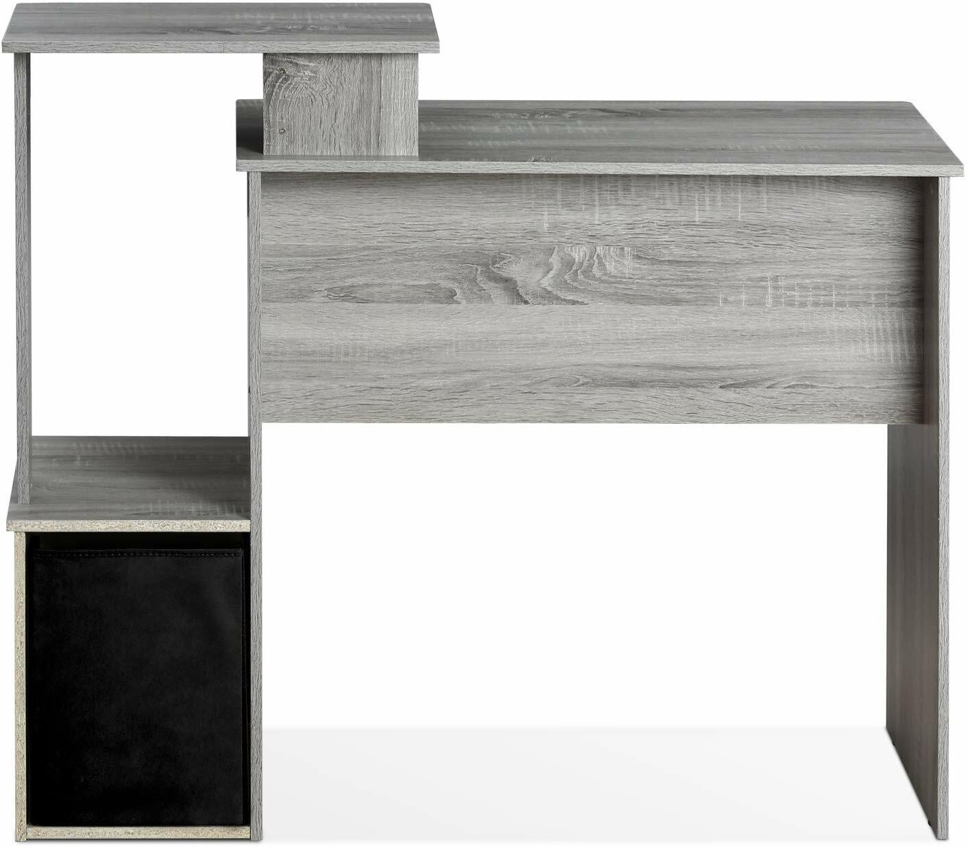 Gray Oak Finish Work Desk Storage Bin Laptop Computer Table Office ...