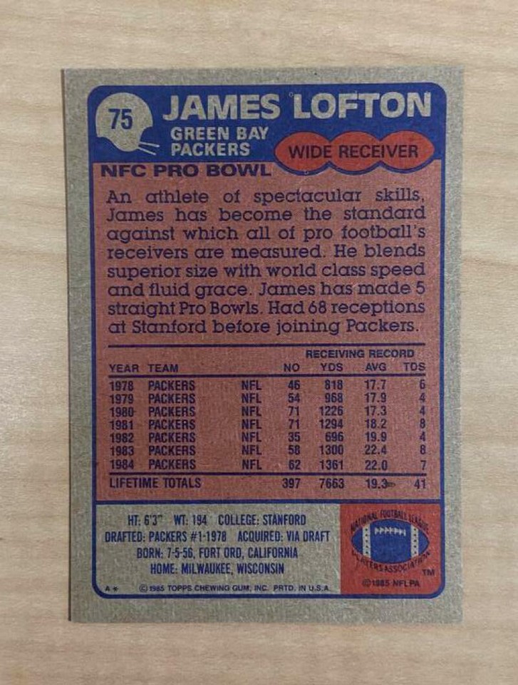JAMES LOFTEN GREEN BAY PACKERS SIGNED AUTOGRAPHED 1985 TOPPS CARD #75 W ...