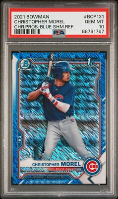 2021 Bowman Christopher Morel Chrome Blue Shimmer Refractor #/150 PSA ...