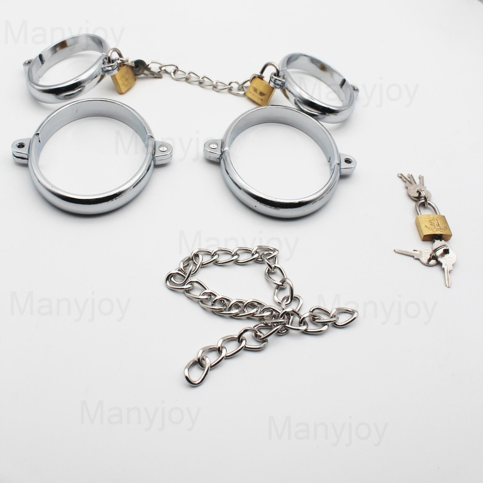 Bondage Metal Shackle Wrist Handcuffs Ankle Cuffs with Chain Lock BDSM ...