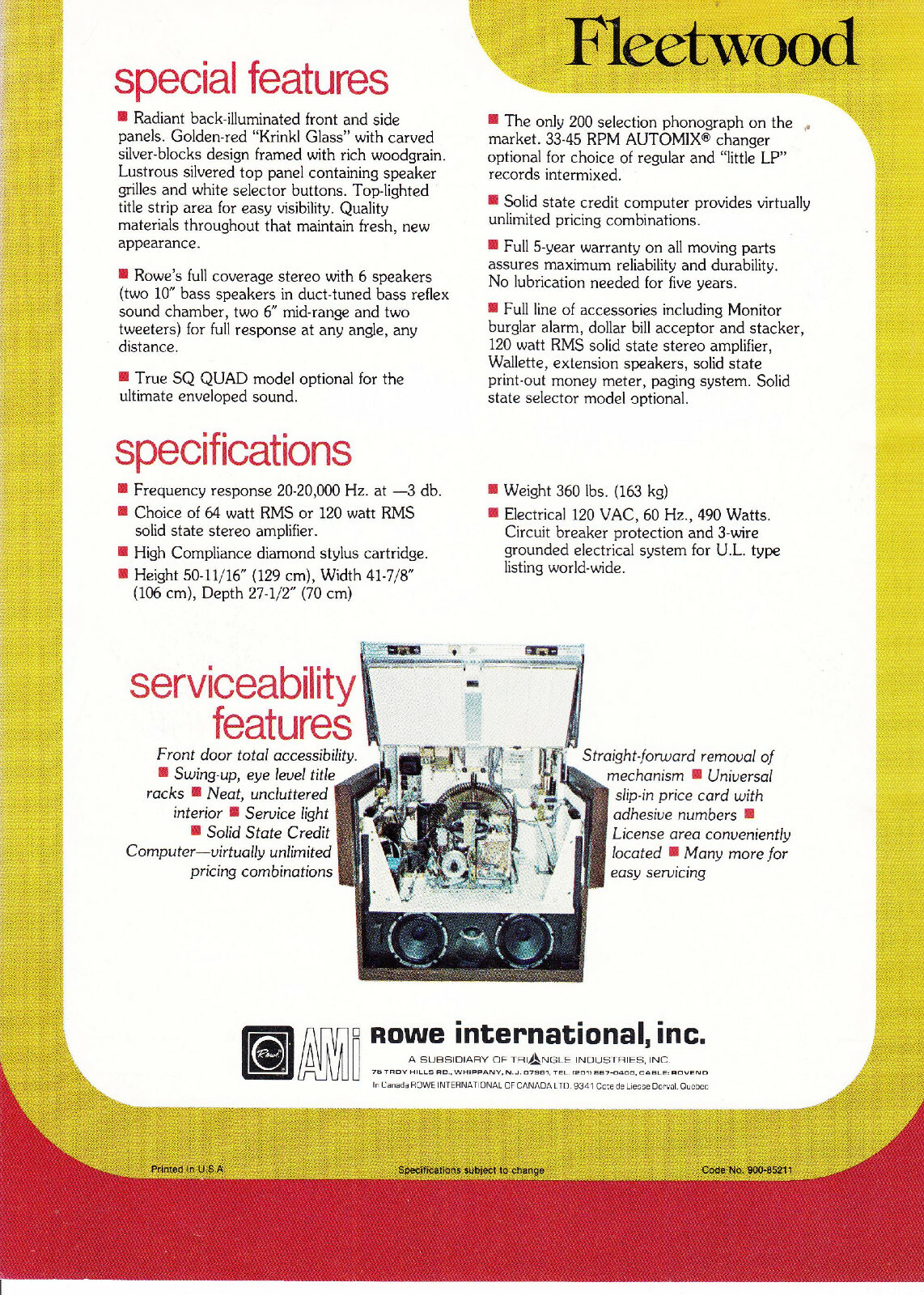 Rowe Rowe-AMI R-80 Fleetwood 1976 juke box jukebox Flyer Brochure BRAND ...
