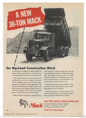 1947 Mack Truck Ad: Model LRSW 30 Ton Capacity Dump Truck - Duplex ...