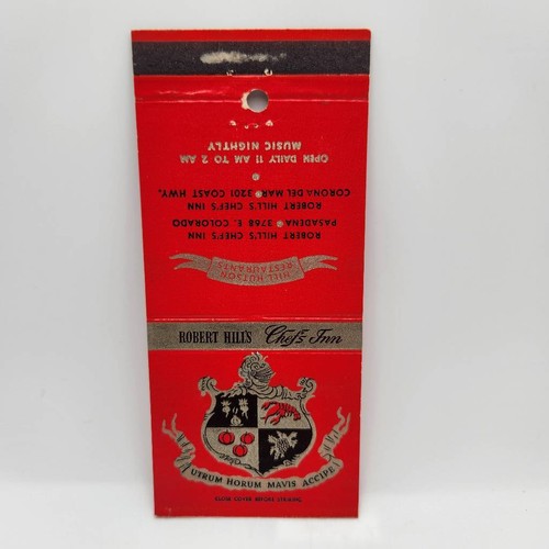 Vintage Matchbook Chef's Inn Hill Hutson Restaurant Pasadena Corona Del ...