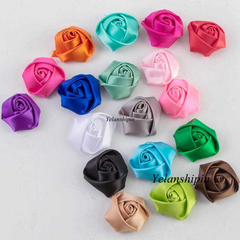Flat Back Mini Satin Ribbon Rose Flower Rolled Rosettes For DIY ...