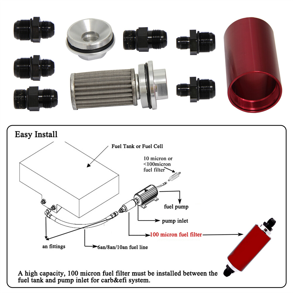 58mm Inline Fuel Filter AN6 AN8 AN10 100 Micron Reusable Element ...