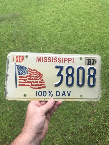 SCARCE MISSISSIPPI 100% DAV DISABLED VETERAN 1987 LICENCE PLATE TAG ...