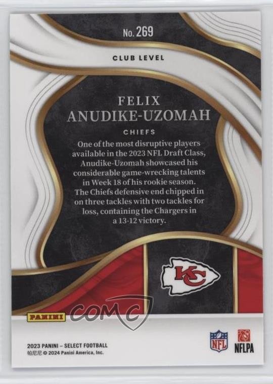 2023 Panini Select Club Level Felix Anudike-Uzomah #269 Rookie RC 15ts ...