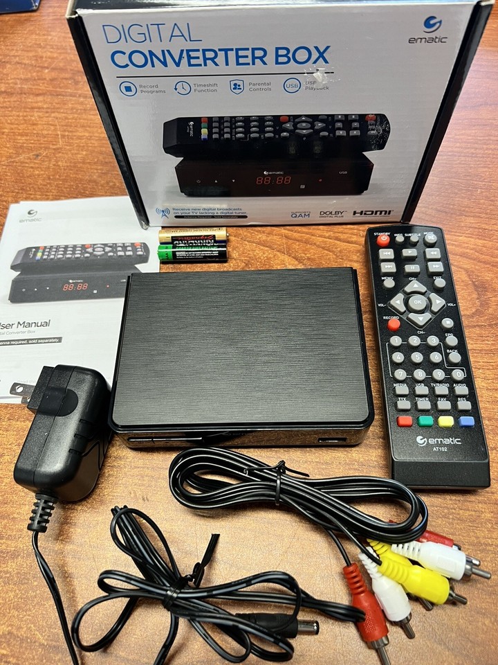 Ematic AT102 Digital Converter Box, Recorder LED Display Digital TV HD ...