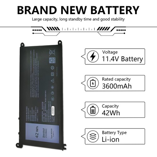 3-Cell 42Wh WDXOR WDX0R Battery for Dell Latitude 3180 3190 3300 3379 ...