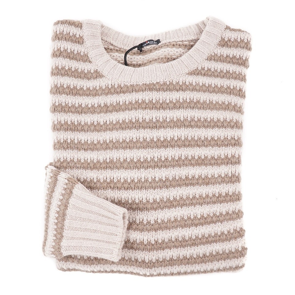 Kiton Tan and Light Brown Patterned Thick Knit Cashmere Sweater M (Eu ...