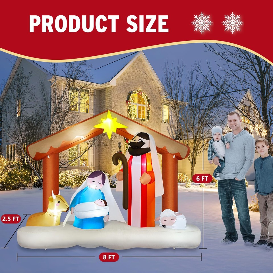 8 FT Long Christmas Inflatables Nativity Scene Outdoor Decorations ...