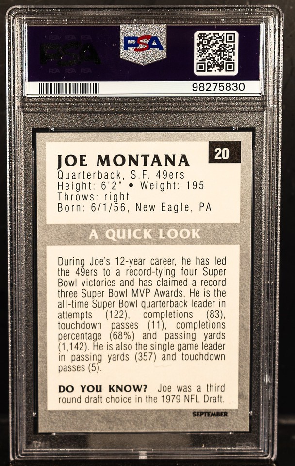 98275830 JOE MONTANA 1991 Tuff Stuff Jr #20 PSA 10 HOF | eBay