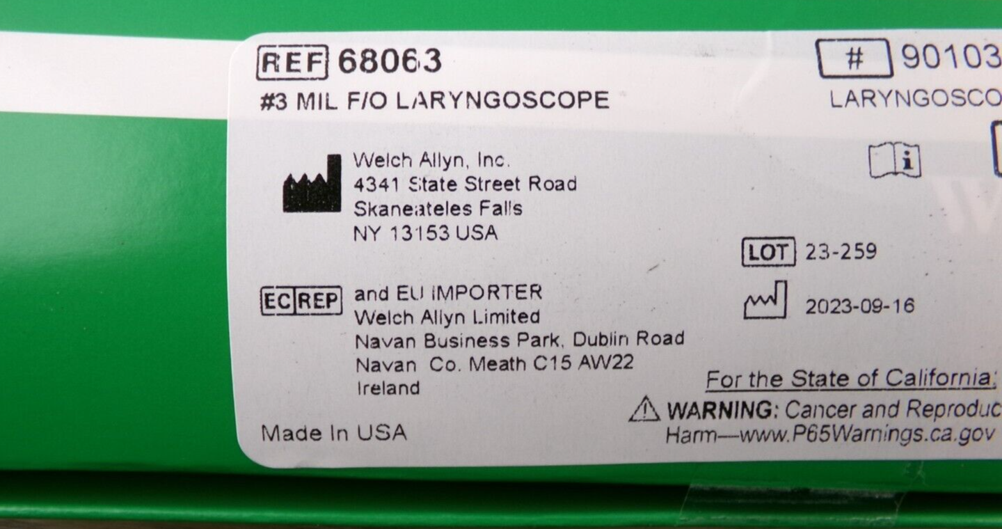 Welch Allyn #3 MIL F/O Laryngoscope REF-68063, Sealed Box, New S1 | eBay