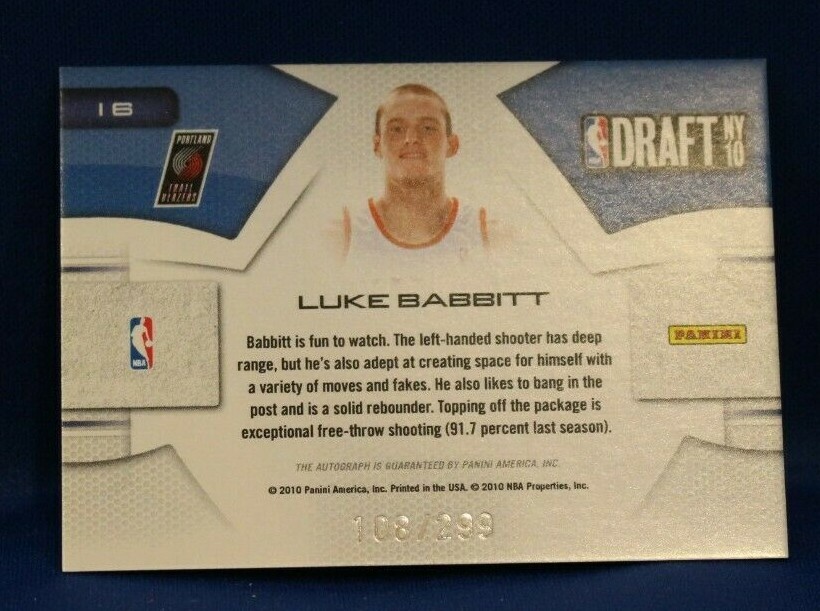 2010-11 Prestige NBA Draft Class Signatures /299 Luke Babbitt #16 ...