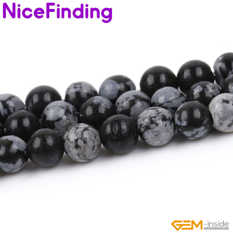Natural Black Snowflake Obsidian Round Loose Gemstone Beads Jewelry ...