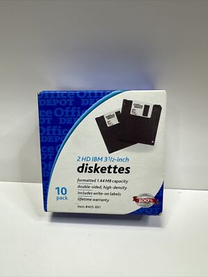 Office Depot Diskettes 10-Pack 2HD IBM 3 1/2in 1.44MB Double Sided High ...