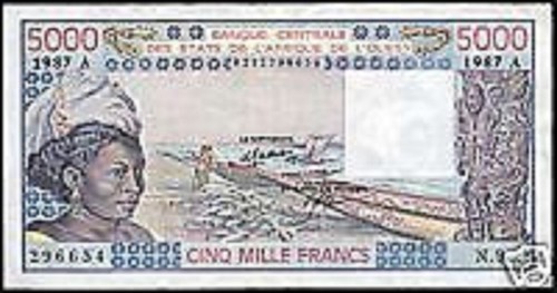 WEST AFRICAN STATES IVORY COAST 5000 FRANCS P107A 1986 CURRENCY MONEY ...