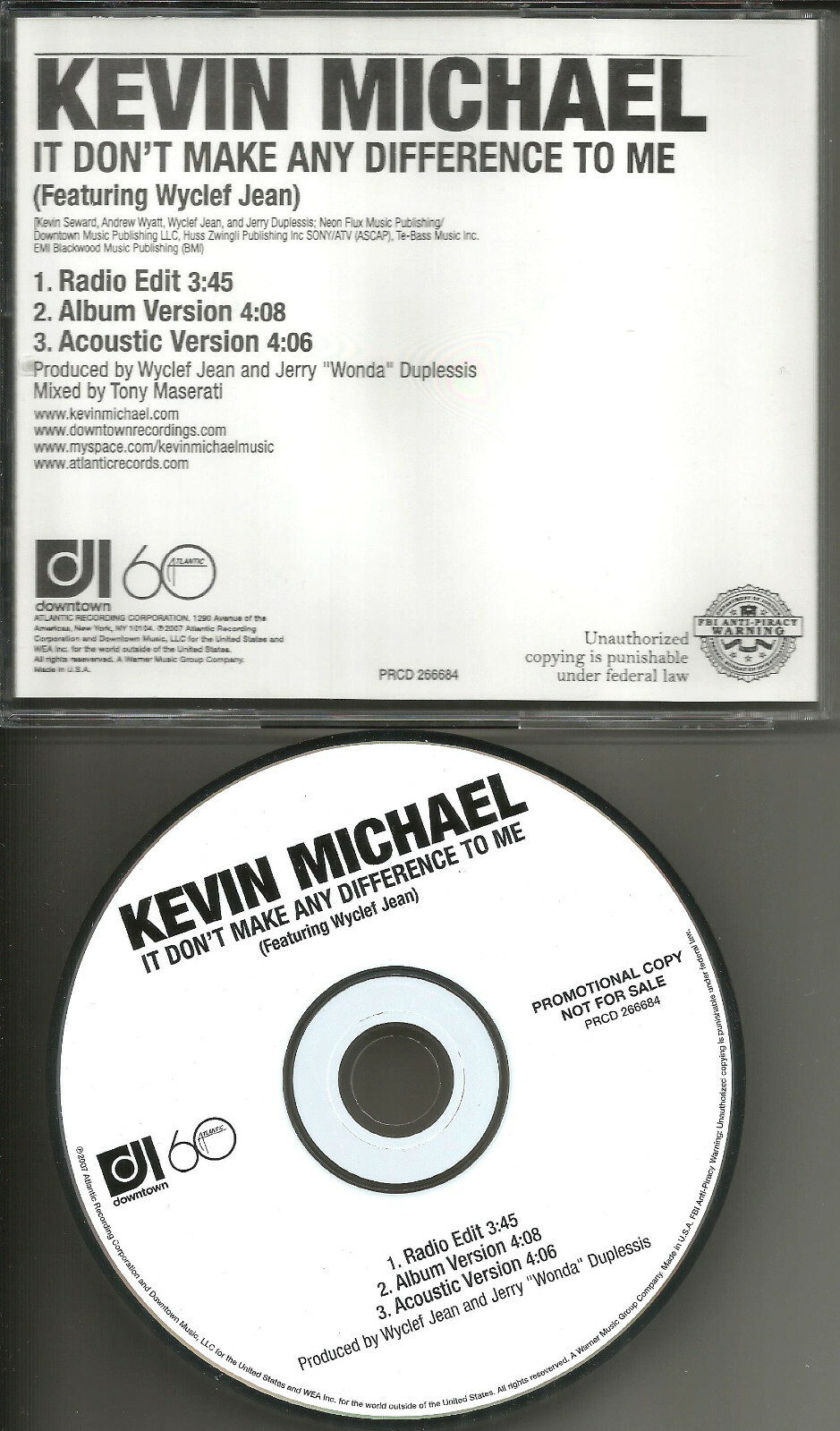 KEVIN MICHAEL w/ WYCLEF JEAN It Don't Make Any EDIT & ACOUSTIC PROMO CD ...