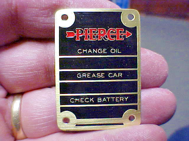Pierce Arrow Lubrication Name Plate Emblem Acid Etched Brass | eBay
