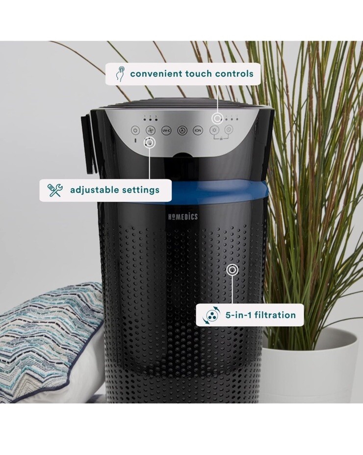 Homedics Total Clean Deluxe 5 N 1 Air Purifier HEPA & UV-C for Extra ...