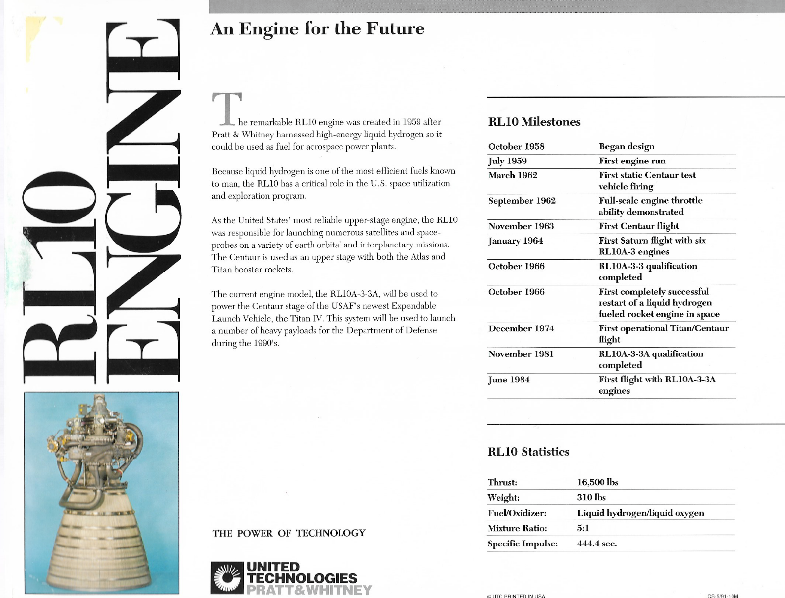 TITAN IV RL10 ENGINE 8 1/2" X 11" CARD BY UNITED TECHNOLOGIES | eBay