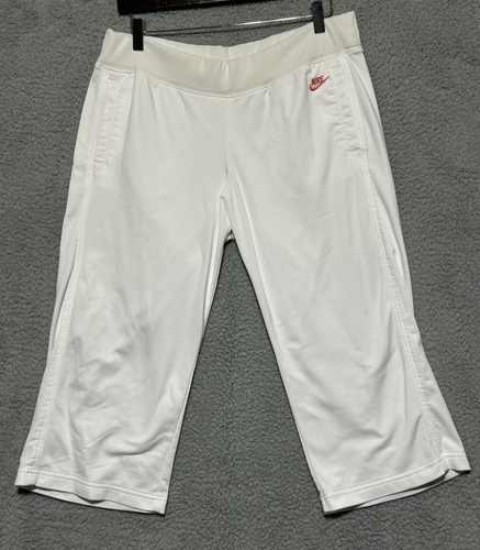 Nike Sportswear Fleece Capris Pant Size L 12-14 White Pockets Pink Logo ...