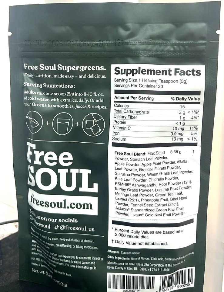 Daily Super Greens Powder in Mango Flavor Free Soul 30 portion 5.29oz ...