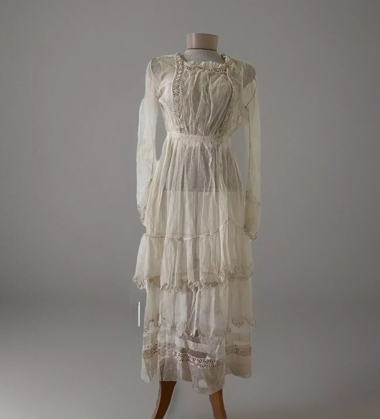 Antique Edwardian Victorian Net Tulle Lace Dress - Gem