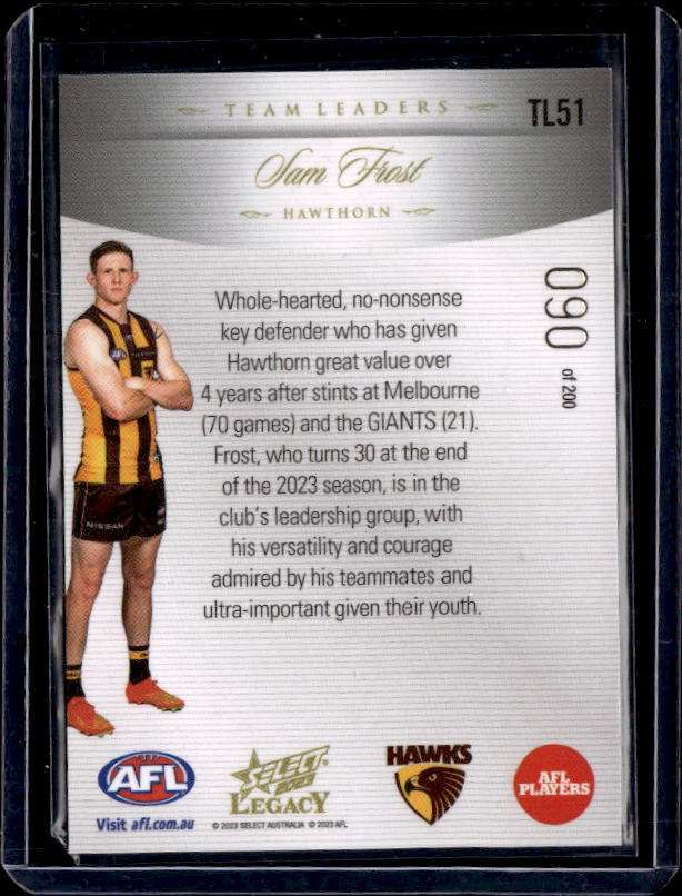 2023 AFL SELECT LEGACY , SAM FROST TEAM LEADER 90/200 HAWTHORN | eBay ...