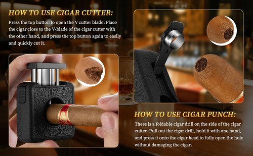 Cigar Cutter Multifunction 4-1 Tool Stainless Steel Blades w/Gift Box ...