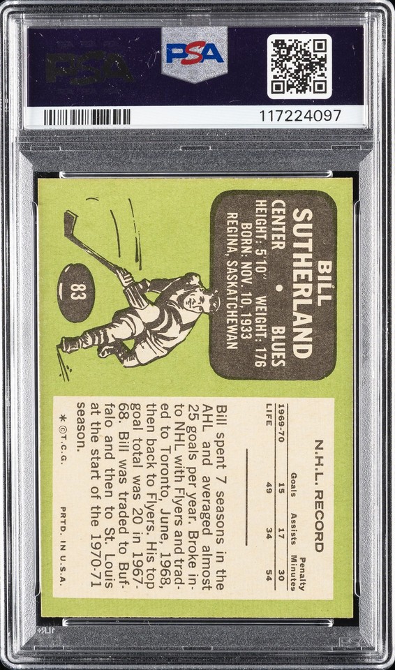 1970 O-PEE-CHEE #83 BILL SUTHERLAND PSA 9 | eBay